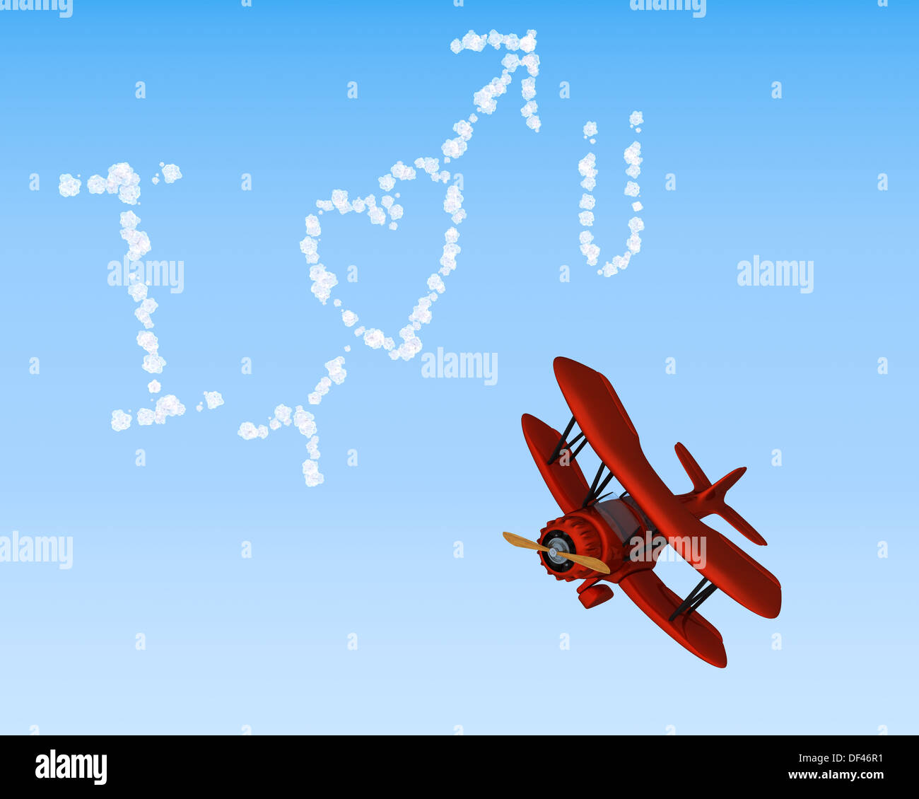 3D render of a biplane sky writing i love you Stock Photo - Alamy