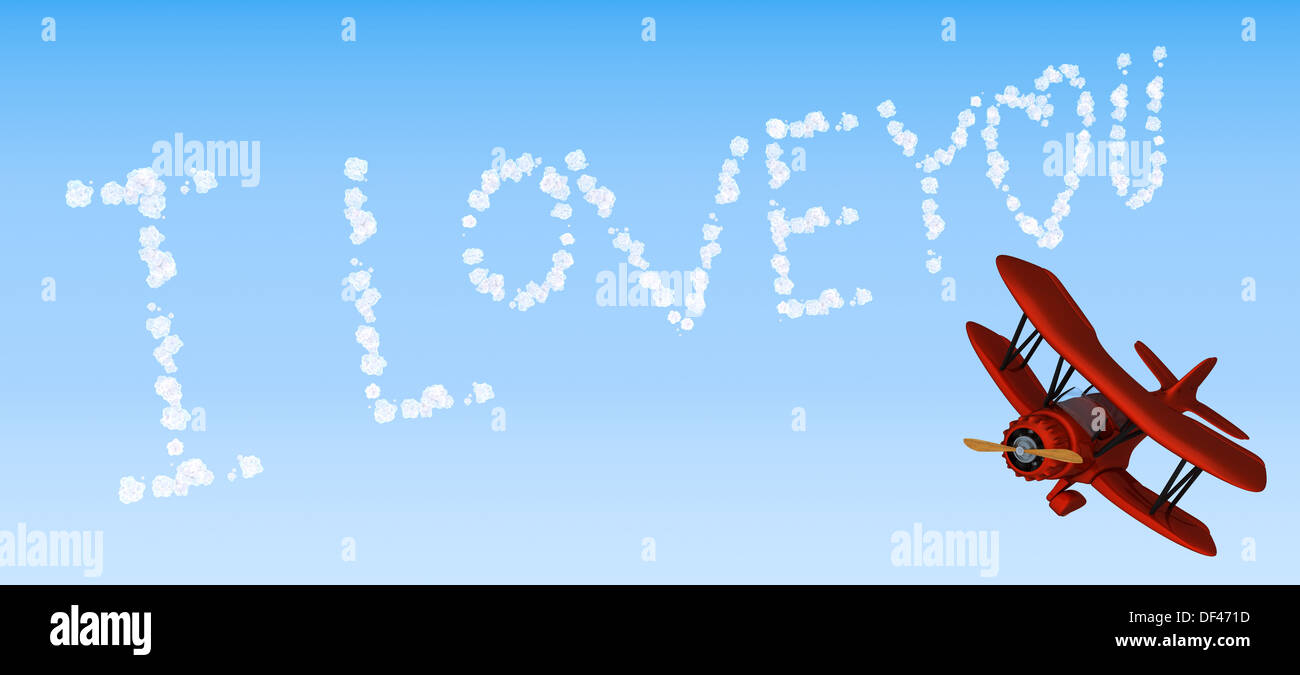 3D render of a biplane sky writing i love you Stock Photo - Alamy