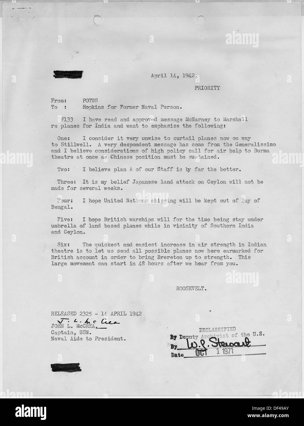 A historic photograph of a letter from President Franklin D. Roosevelt ...