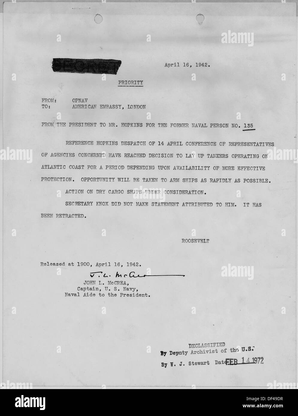 A historical photograph of a letter or message from President Franklin ...