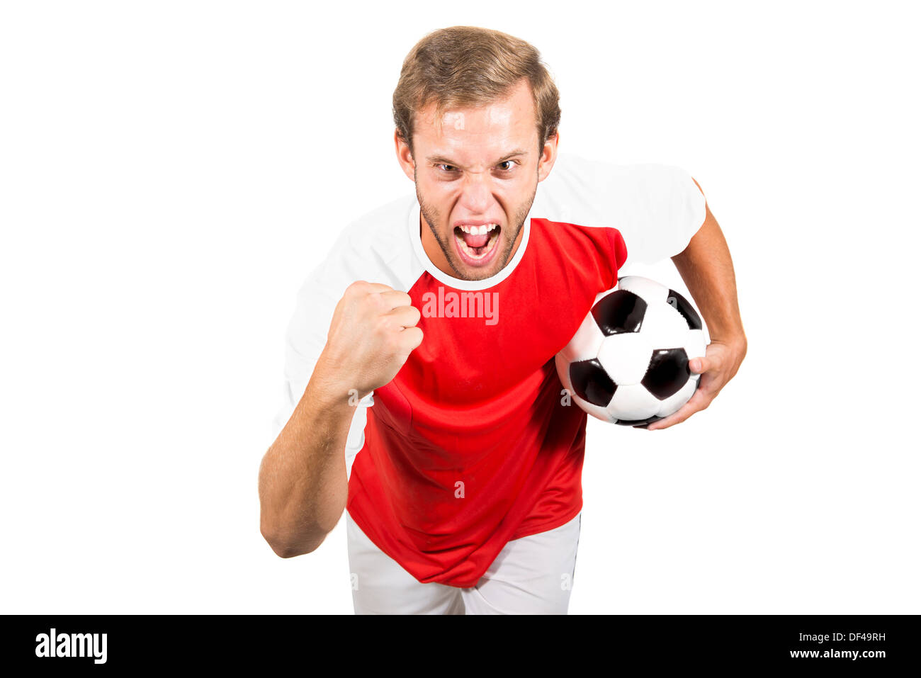 Football player with a ball isolated in white Stock Photo - Alamy