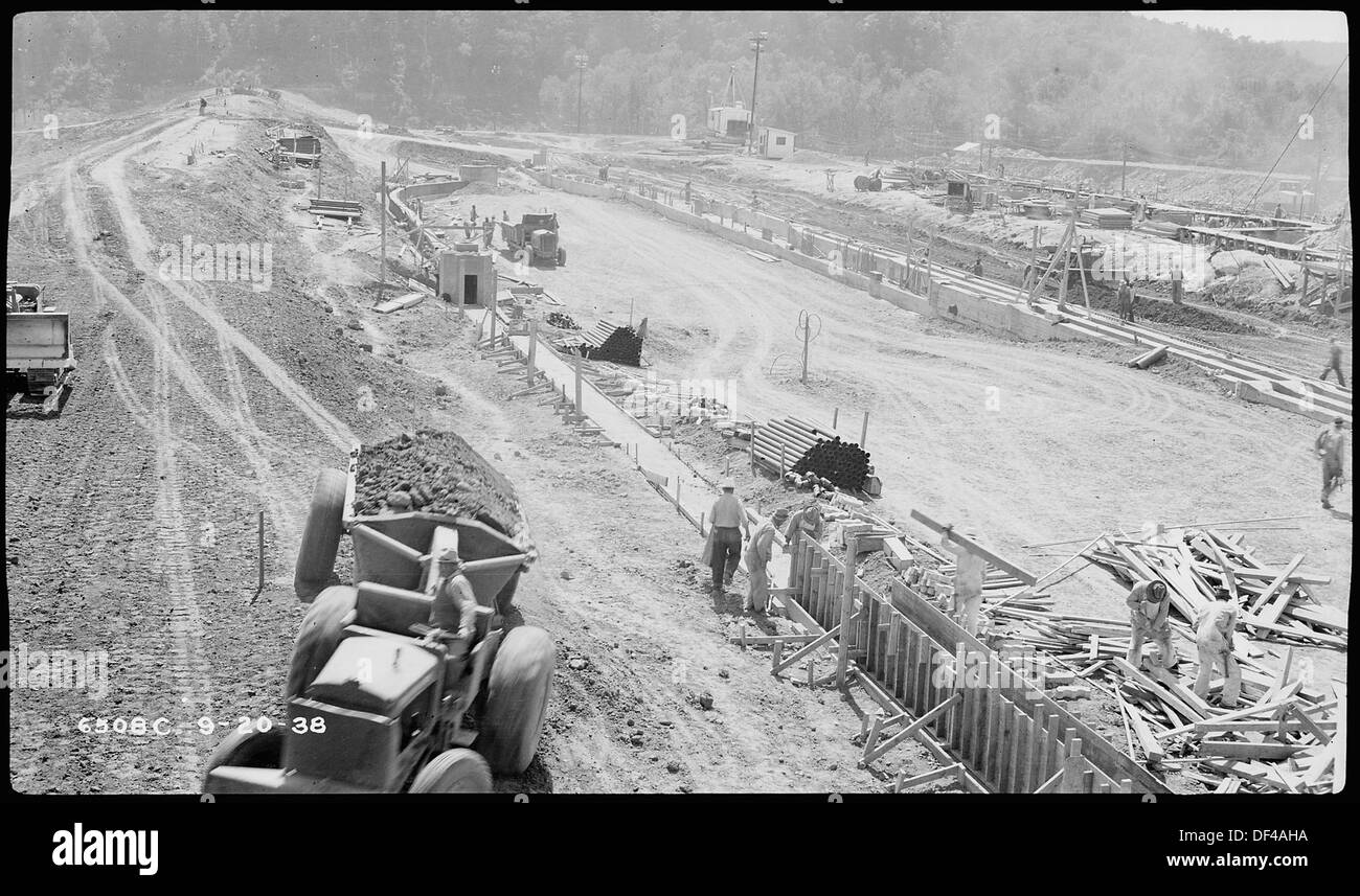 A historical view of a switchyard located at a dam, captured in a ...