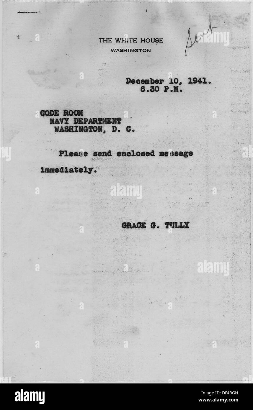 Grace Tully, Secretary to President Franklin D. Roosevelt, sends a ...