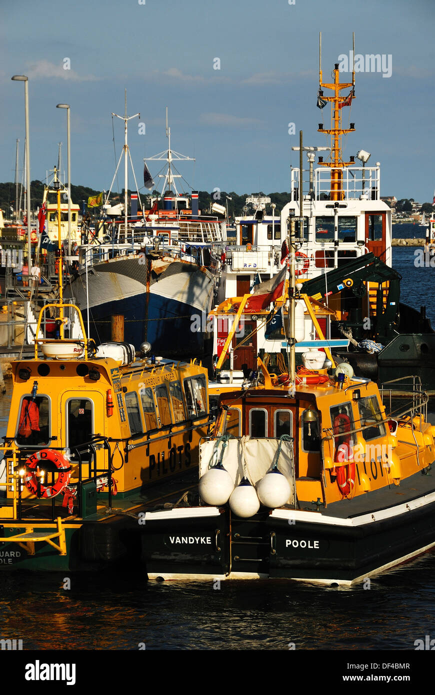 Pilot boats on Poole Harbour, a busy quayside UK Stock Photo - Alamy