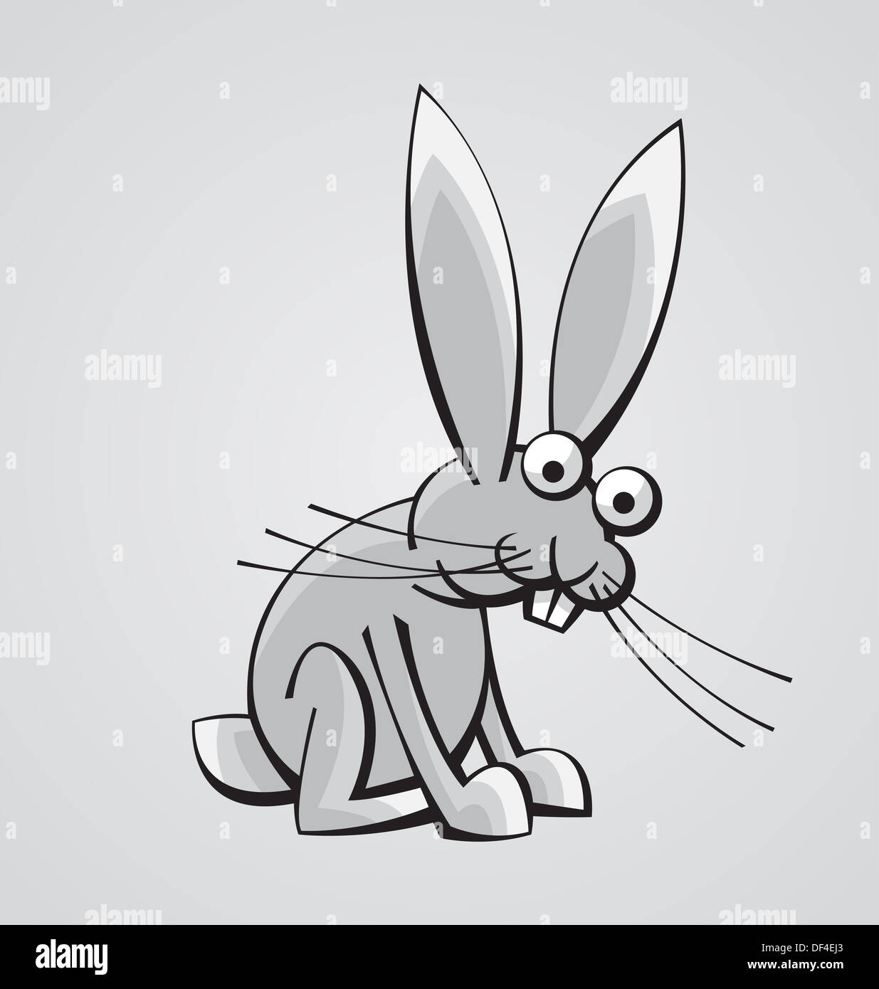 Illustration of a cute funny happy hare with big eyes and naive face ...