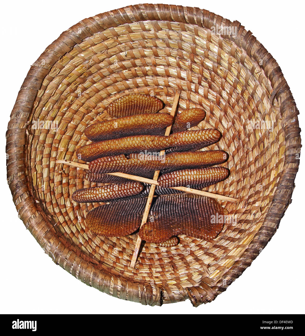 Straw bee hive and honeycomb isolated on white background Stock Photo ...