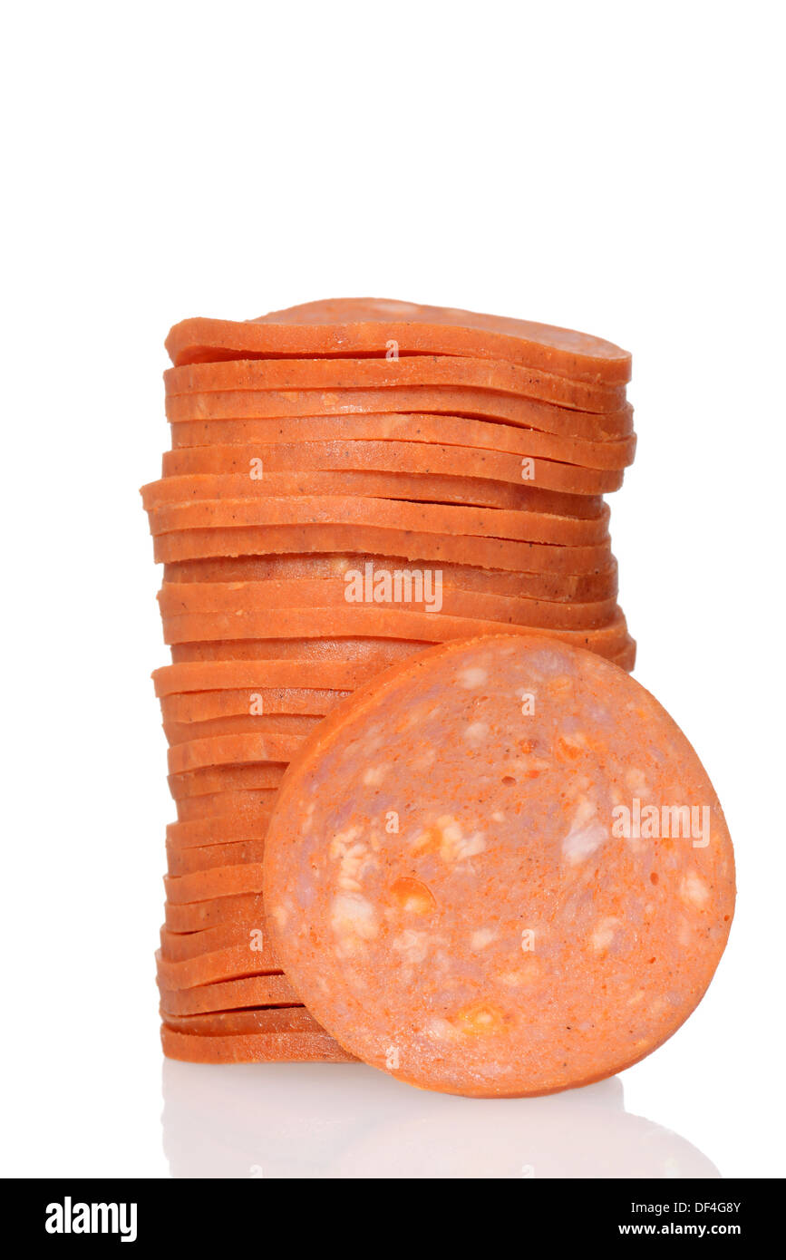 sliced stack of pepperoni Stock Photo - Alamy