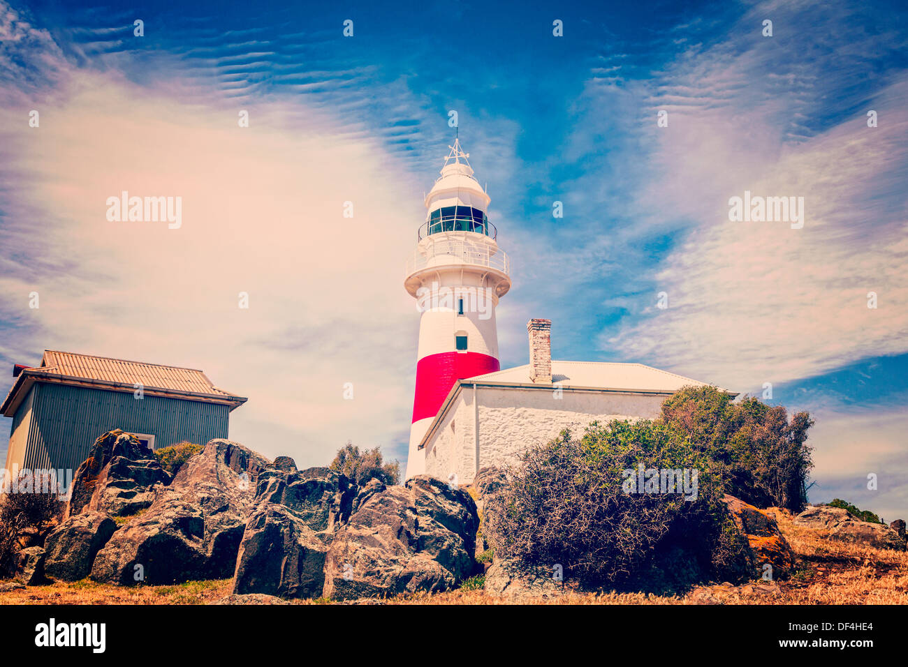 The Low Head lighthouse, built in 1888, at the mouth of the Tamar River ...