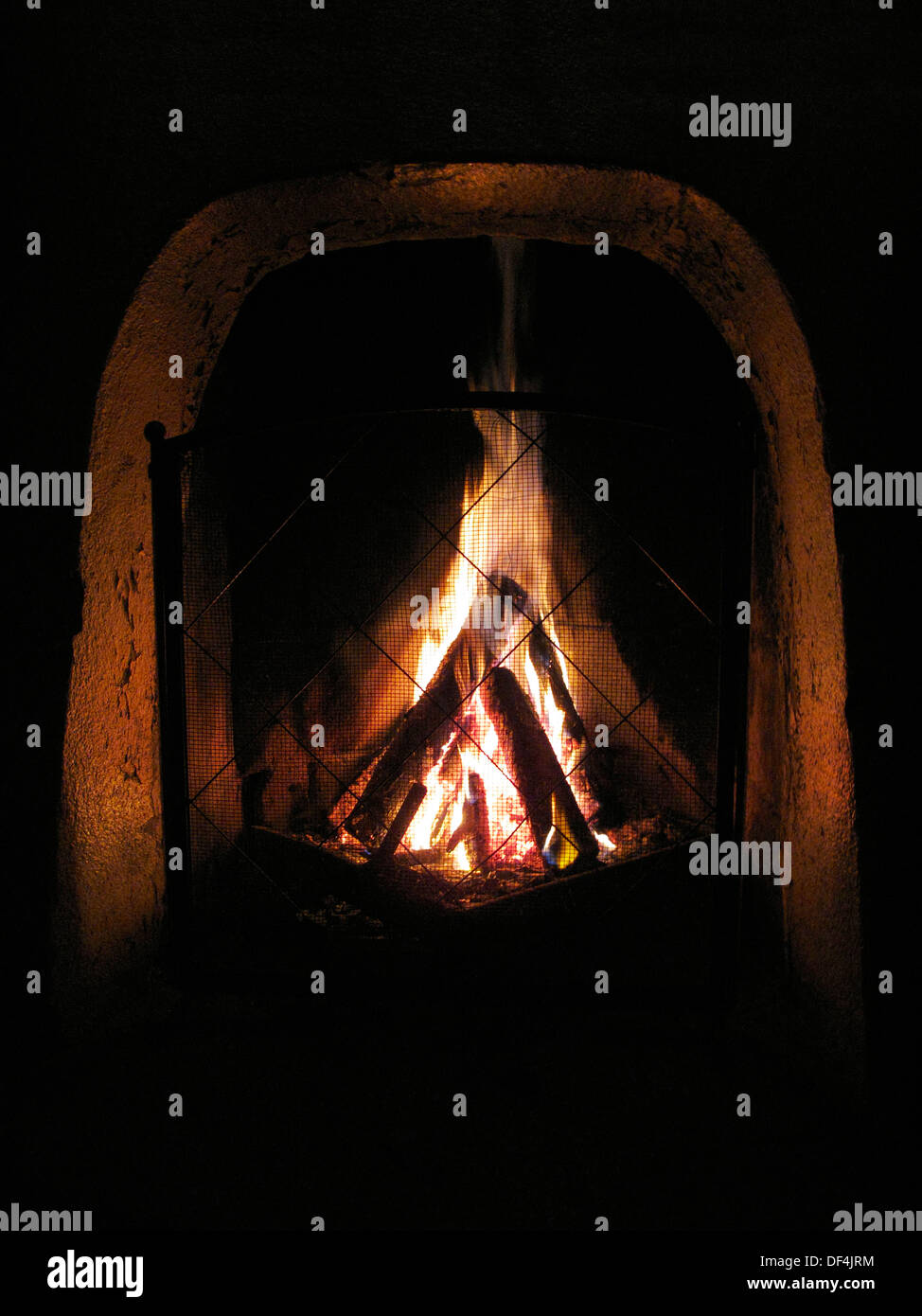 Burning Logs in Fireplace Stock Photo - Alamy