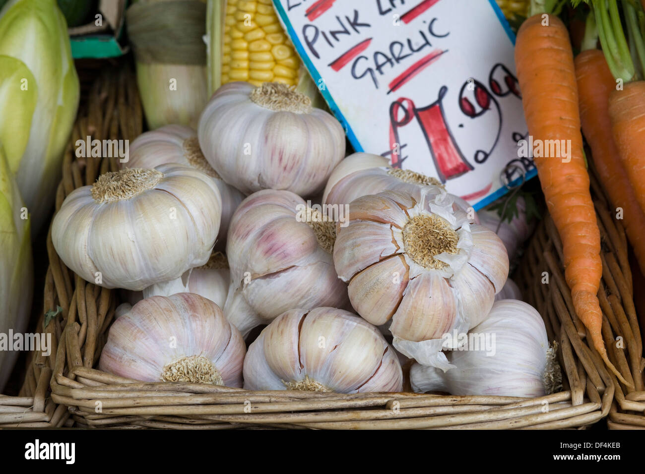Organic and fresh vegetables at market stall Giant Garlic Stock Photo ...