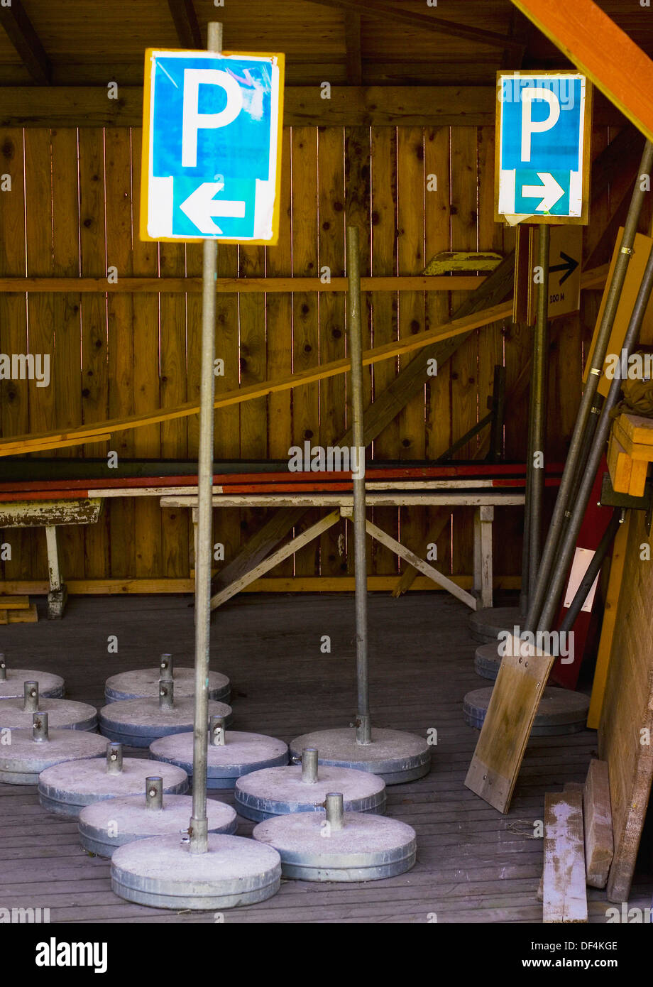 Parking Signs in Storage Area Stock Photo - Alamy