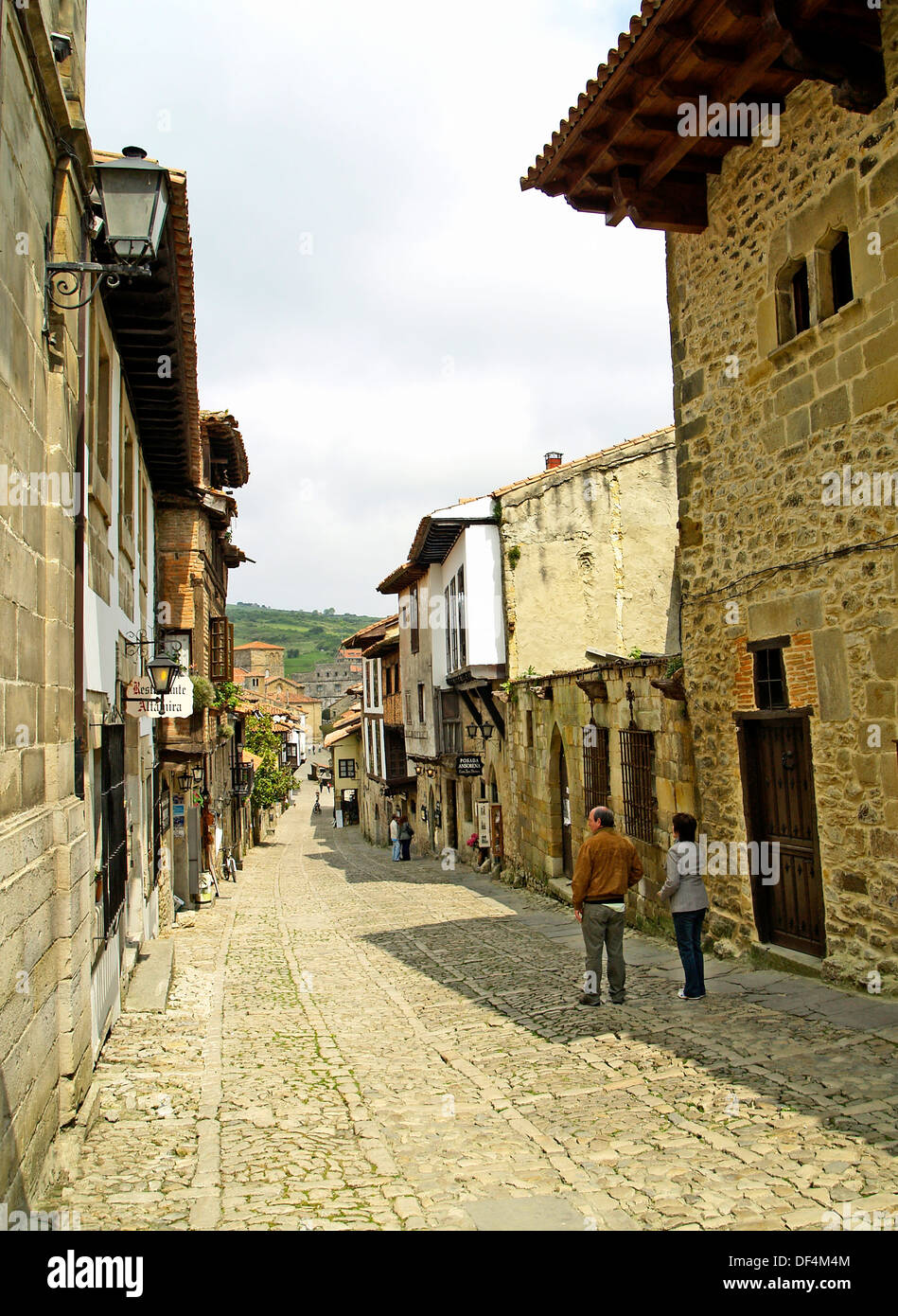 Cobble stone main street of Santillana del Mar,Spain Stock Photo - Alamy