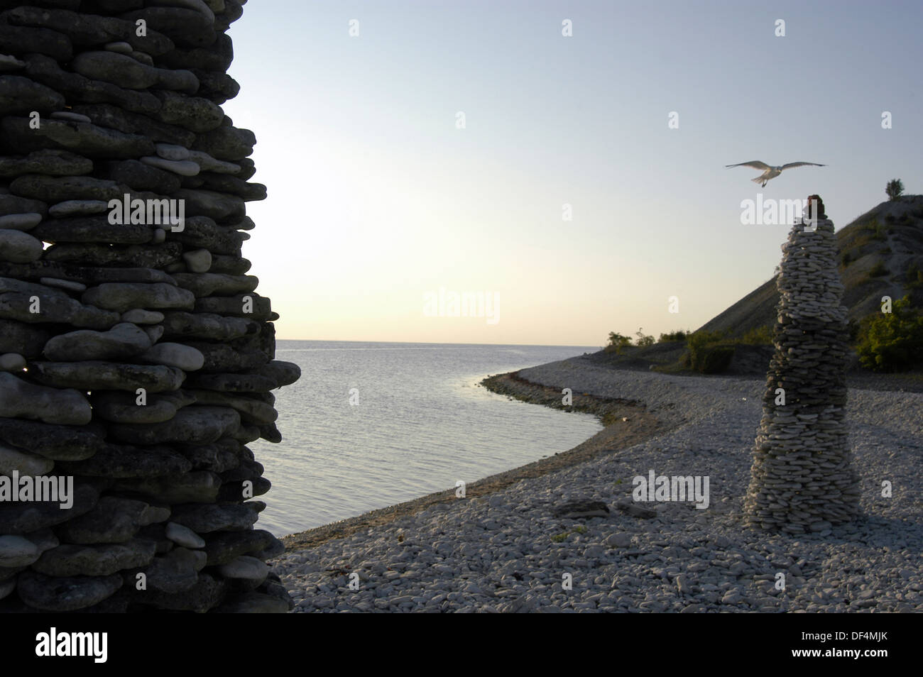 Rocky Beach With Stacked Rock Towers, Gotland, Sweden Stock Photo - Alamy