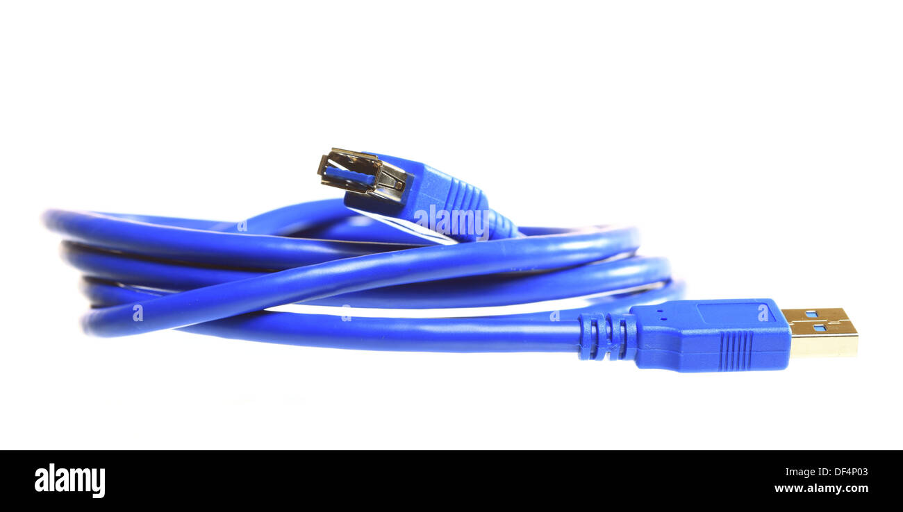 Blue USB cable isolated on white Stock Photo - Alamy