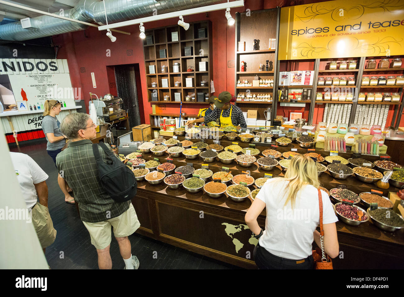 Spices and Tease store at Chelsea Market, New York City, NY Stock Photo ...