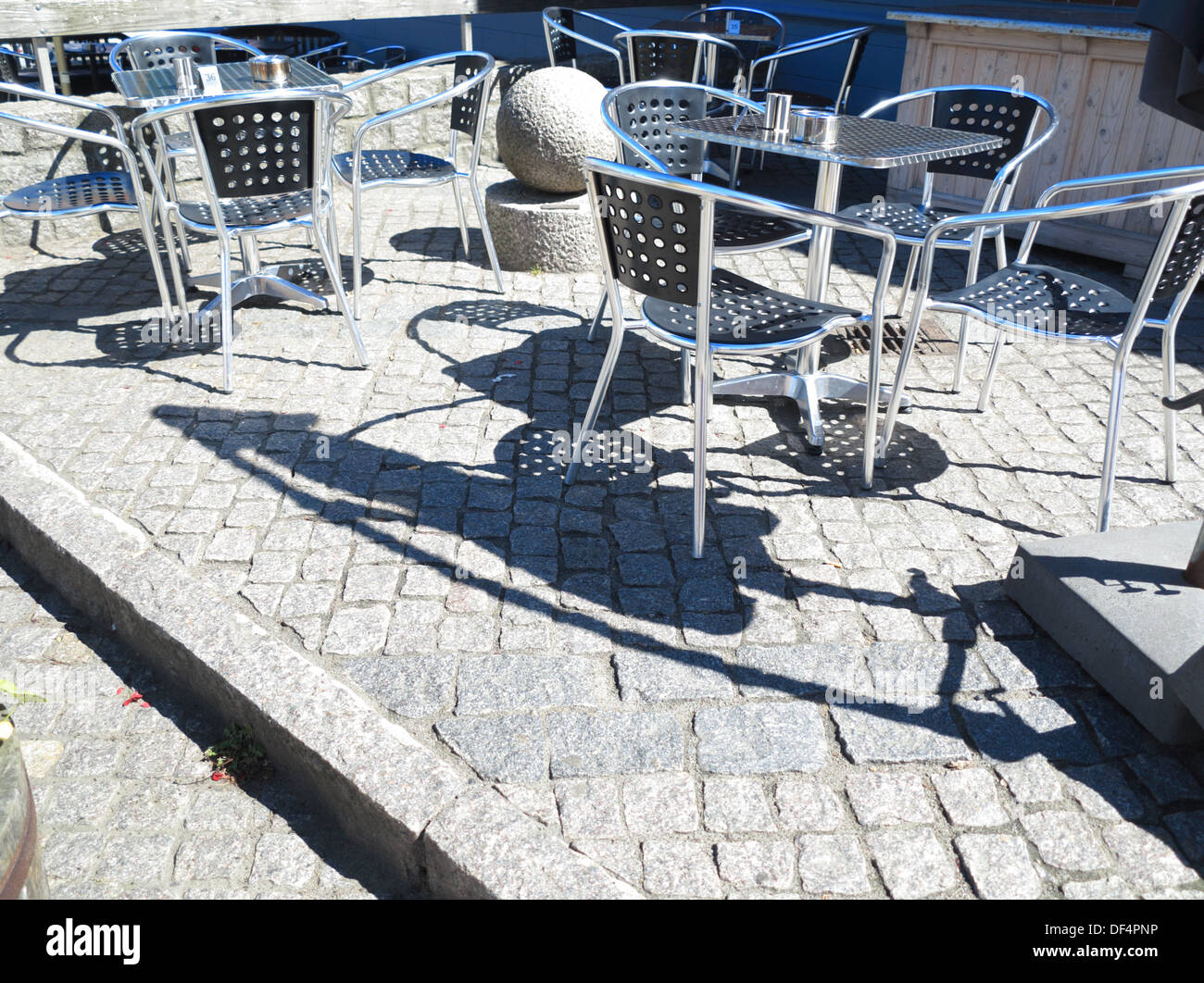 Outdoor restaurant coffee terrace open air cafe chairs with table ...