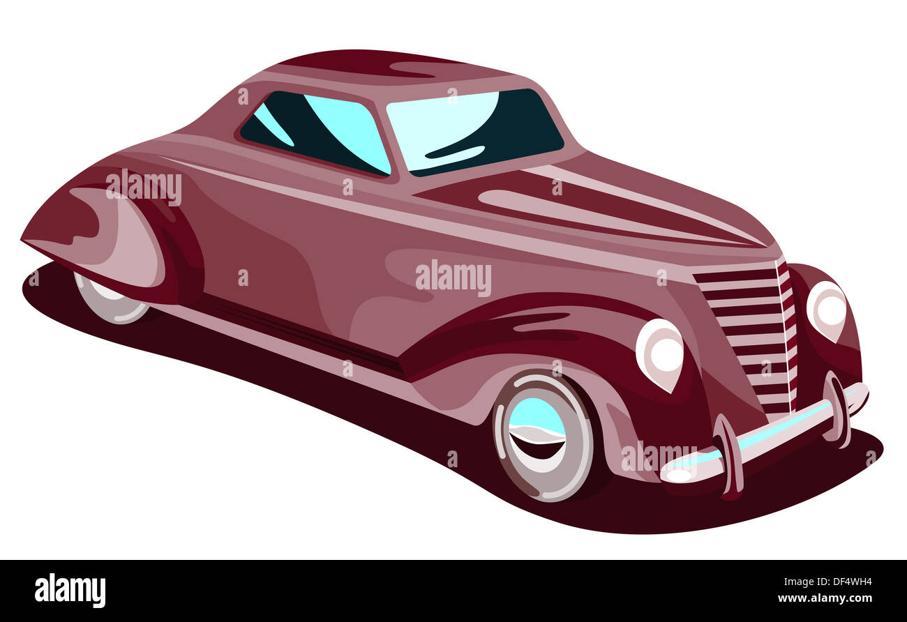 Illustration of a maroon car done in retro style Stock Photo - Alamy