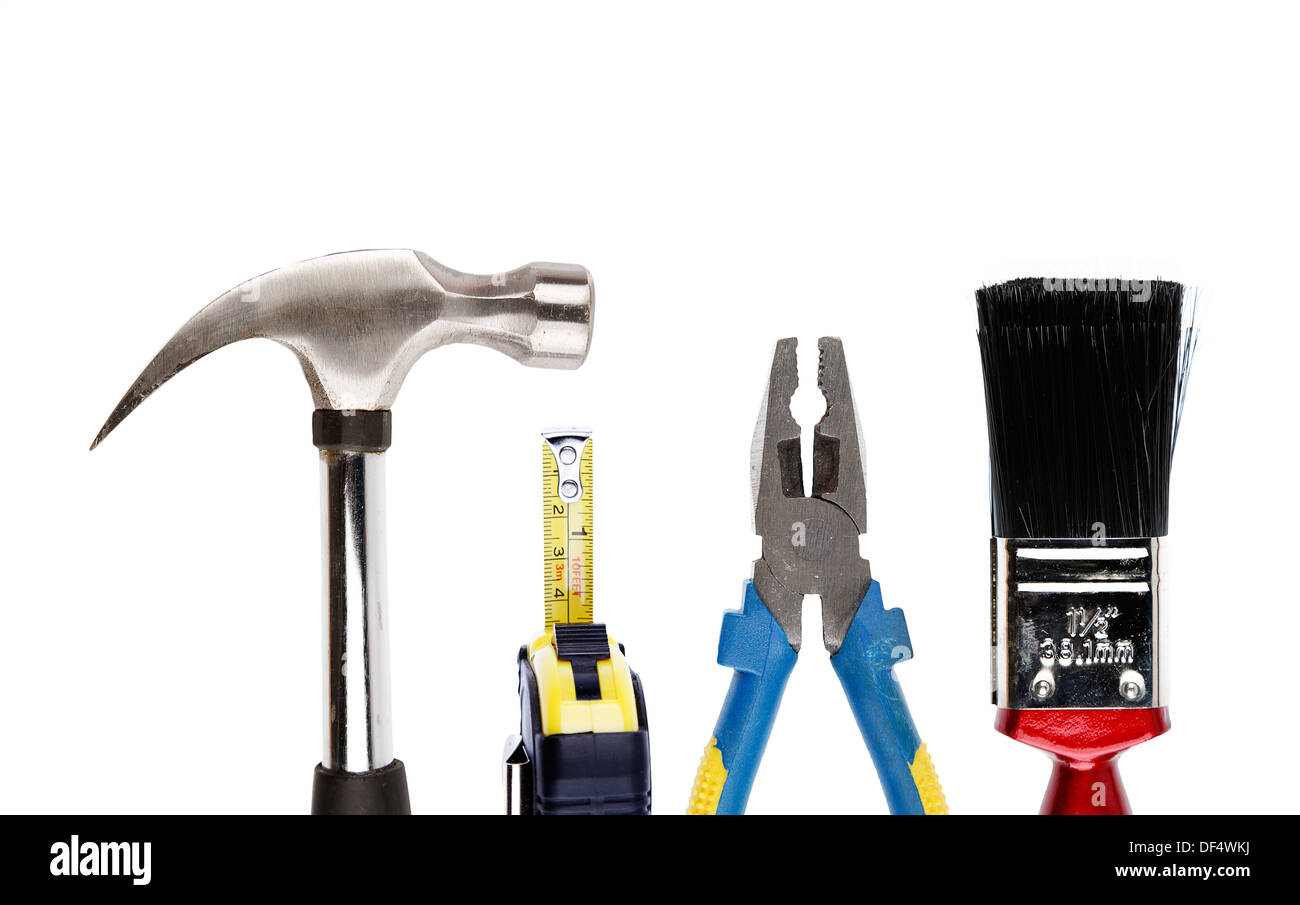 Assortment of tools on plain background Stock Photo - Alamy