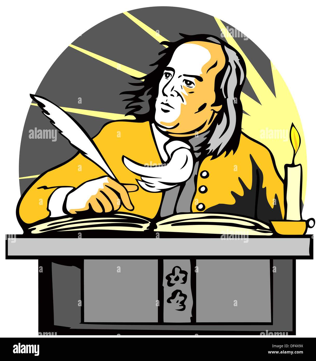 Illustration of Ben Franklin writing, done in retro style Stock Photo ...