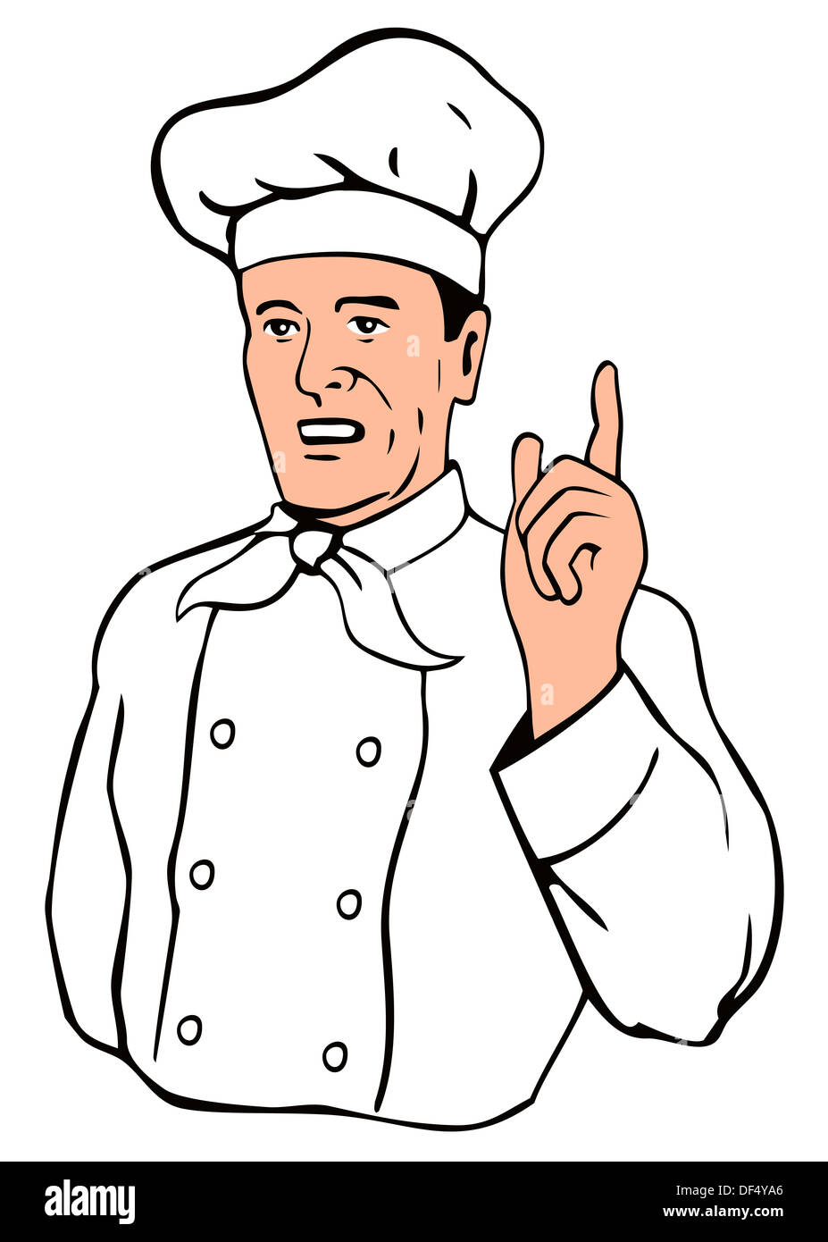illustration of a chef, cook or baker pointing finger done in retro ...