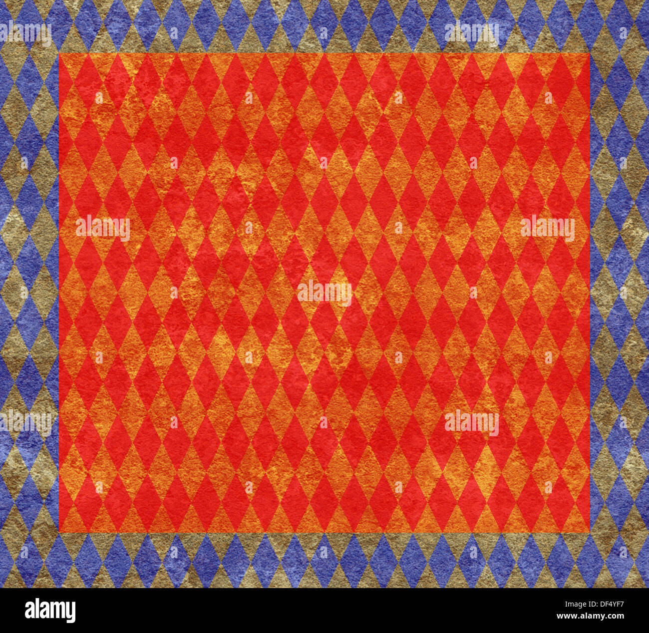 Gold harlequin background on red with royal blue border Stock Photo - Alamy