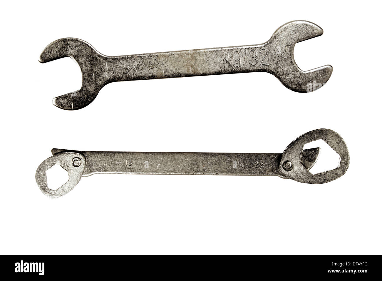 Two spanners on plain background Stock Photo - Alamy