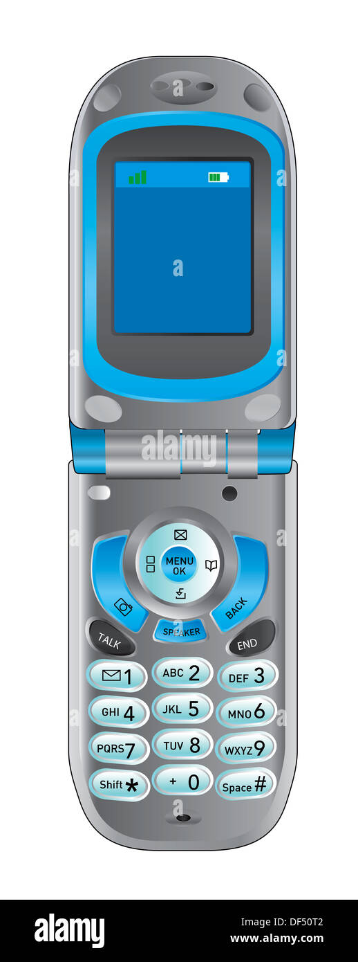 Illustration of an opened flip phone isolated on white background done ...