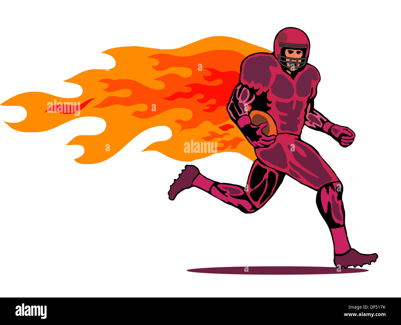 Illustration of football player running with flames done in retro style ...