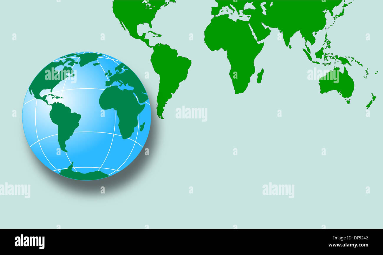 Illustration of a globe in front of a world map done in retro style ...