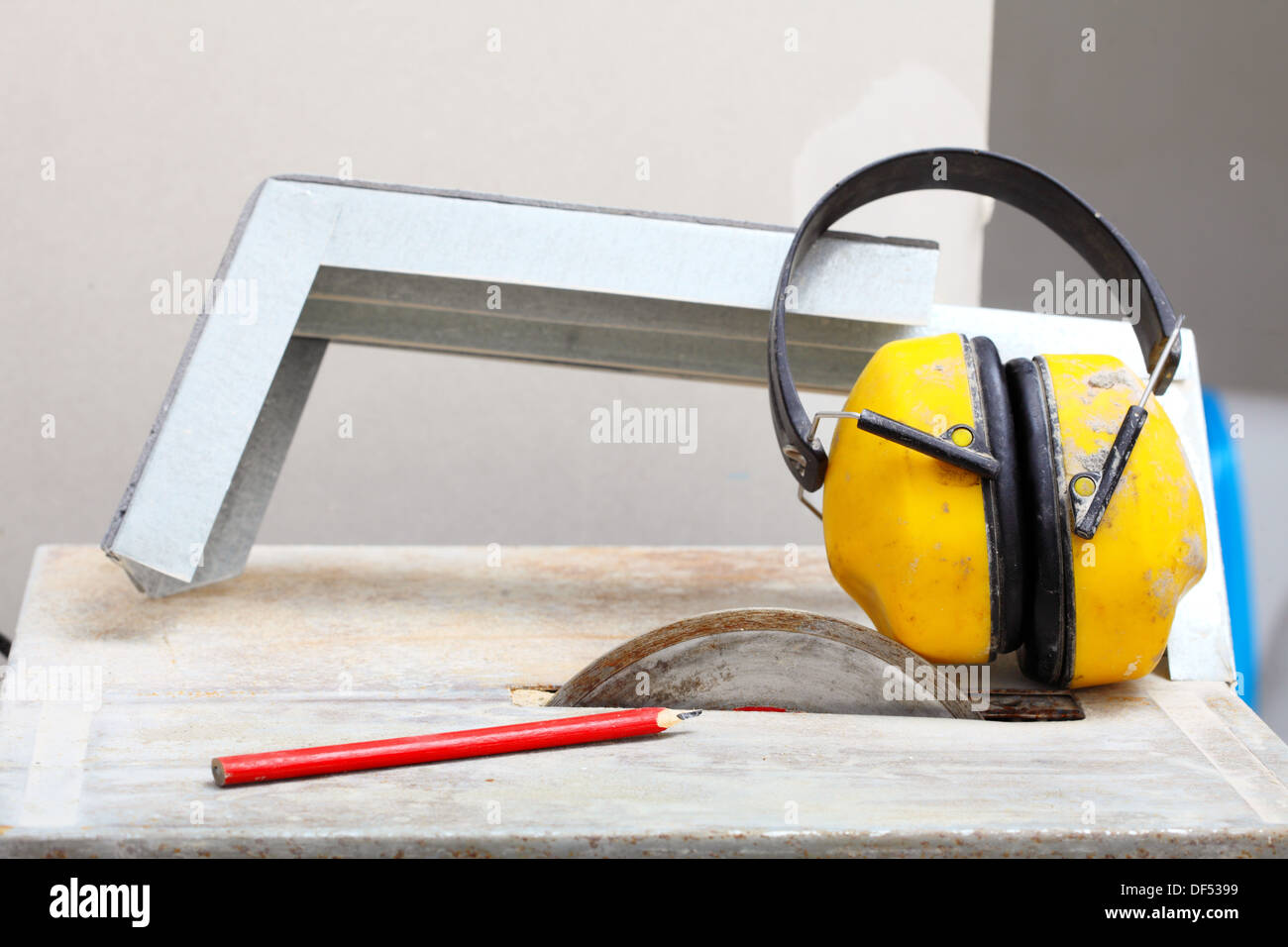 Improvement renovation at home. Construction site work tools saw blades ...