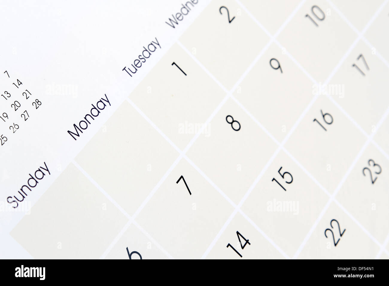Closeup of dates on calendar page Stock Photo - Alamy