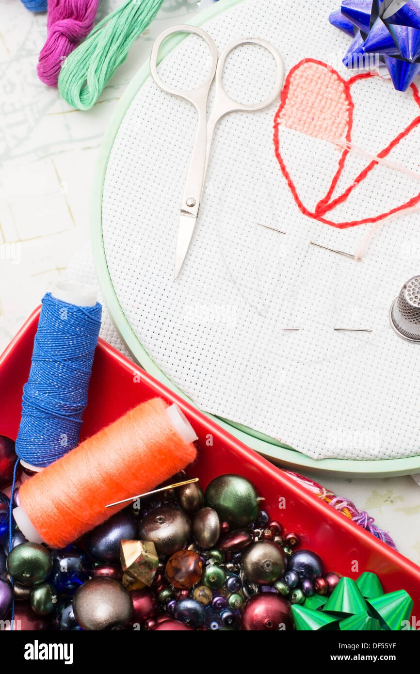 set of tools and blanks for weaving,sewing and embroidery Stock Photo ...