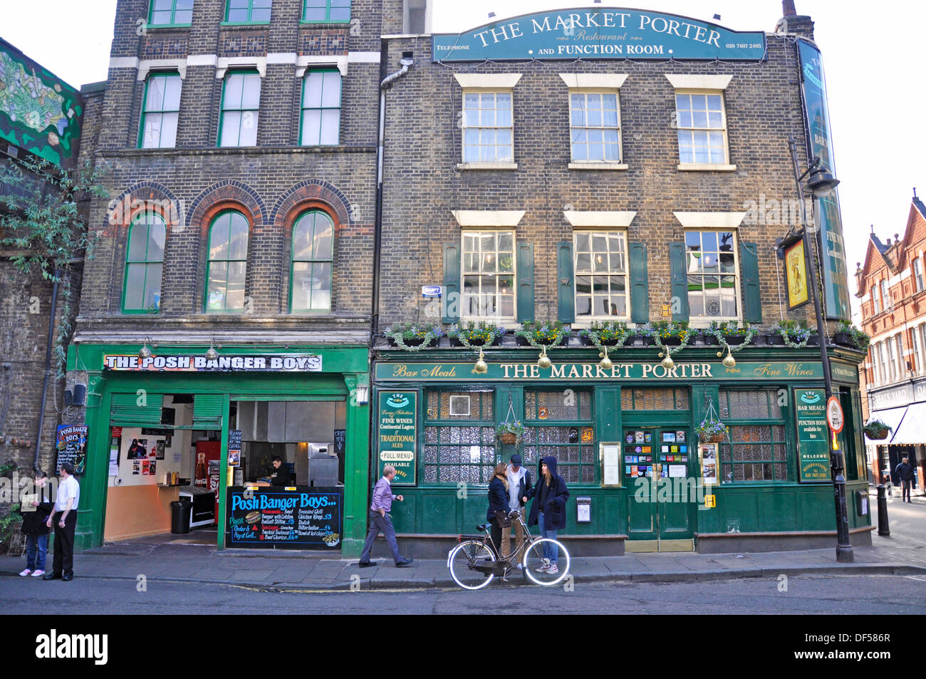 The Posh Banger Boys cafe and The Market Porter pub, directly opposite ...