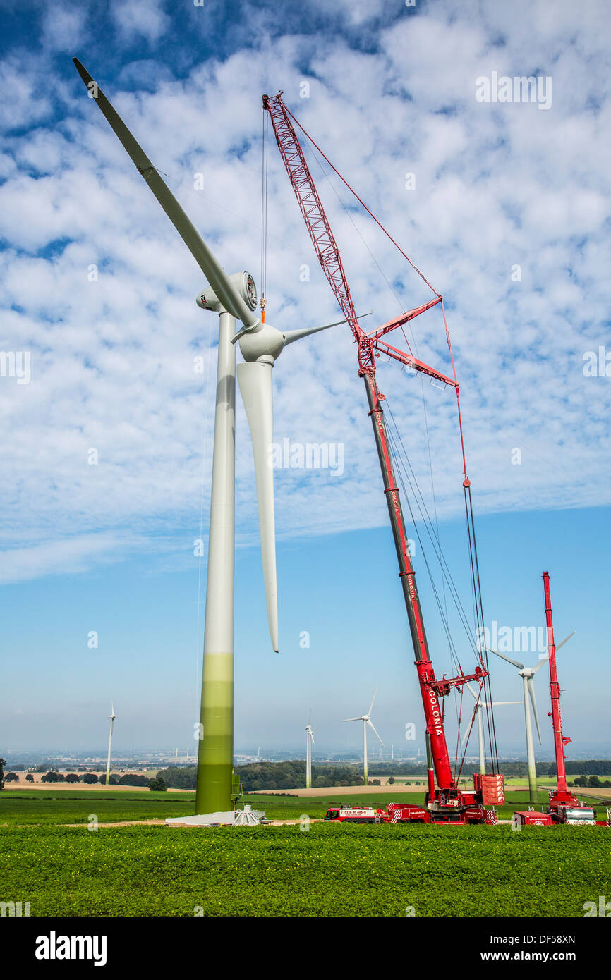 Construction, installation of a wind turbine. Wind turbines, wind farm ...