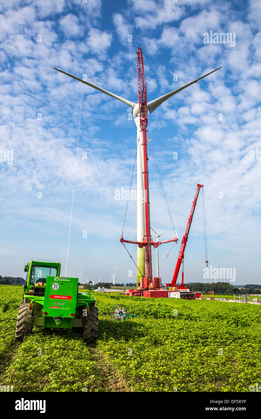 Construction, installation of a wind turbine. Wind turbines, wind farm ...