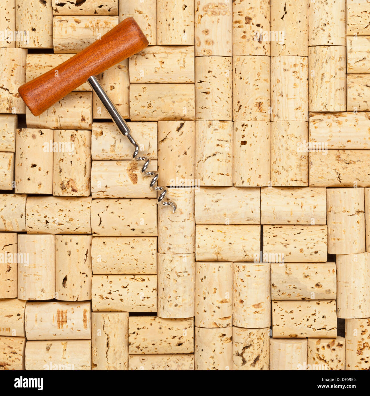Frame filling blank wine corks with corkscrew background texture Stock ...