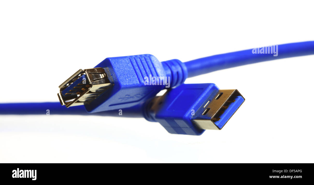 Blue USB cable isolated on white Stock Photo - Alamy