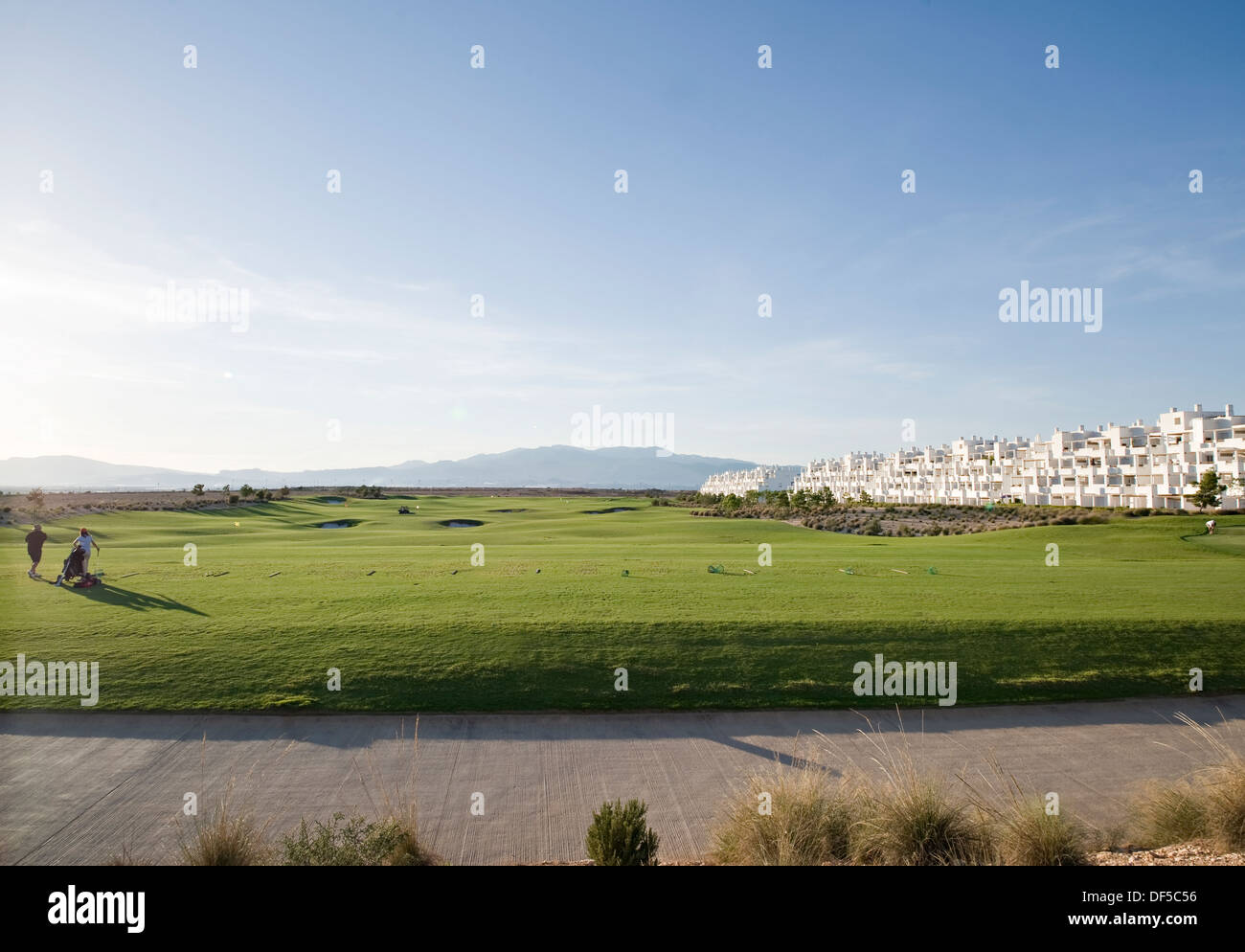 Golf course from tee off green Stock Photo - Alamy