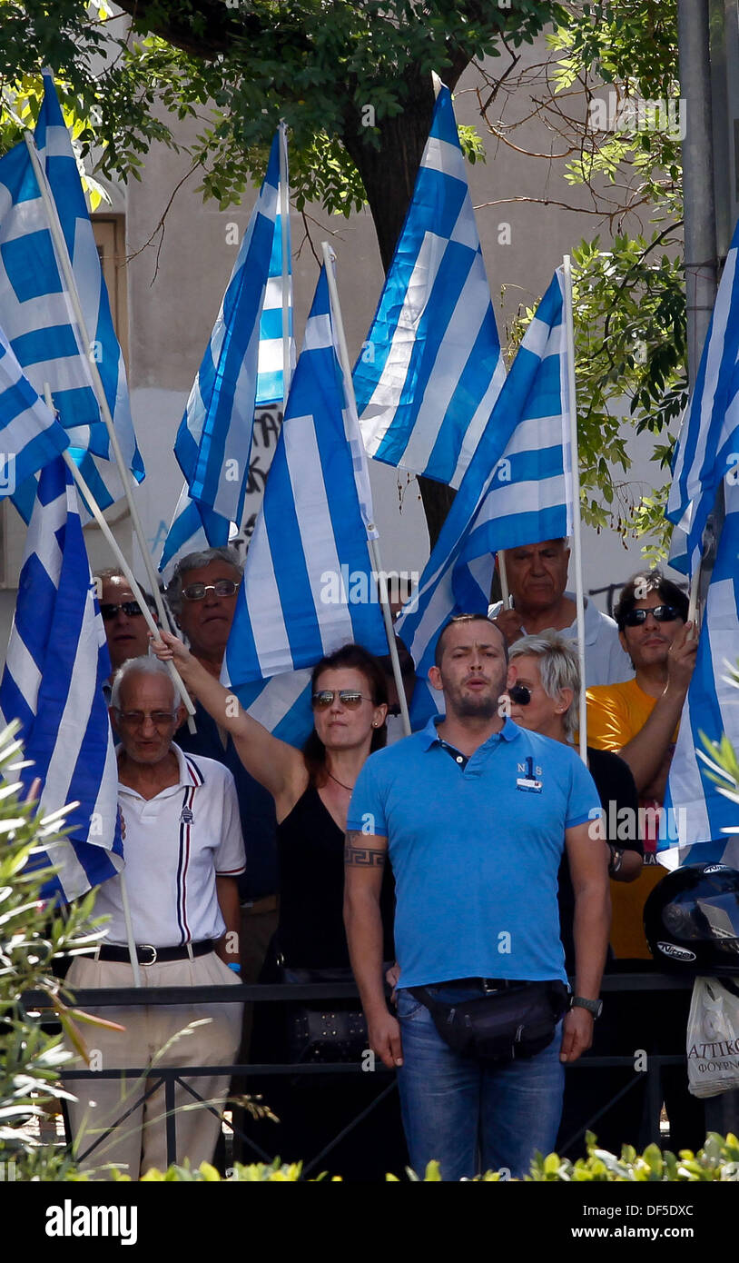 Athens, Greece. 28th Sep, 2013. People in the street with national ...