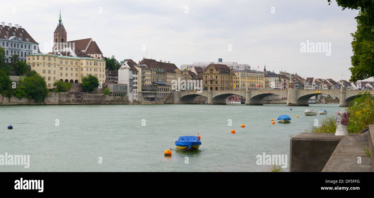 Rhine river and Mittlere brucke bridge, Basel, Switzerland Stock Photo ...