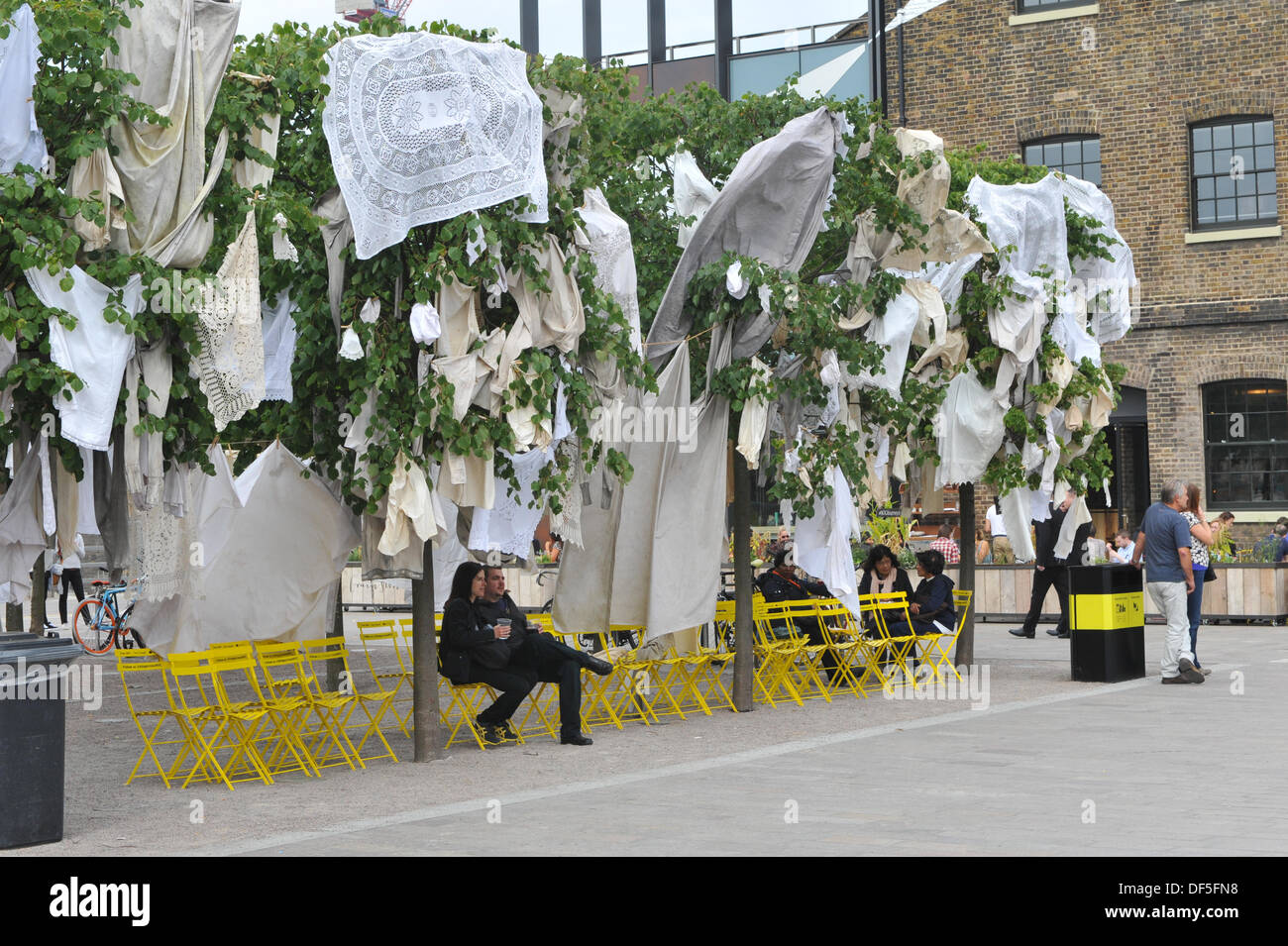 Granary Square, Kings Cross, London, UK. 28th September 2013. Trees ...