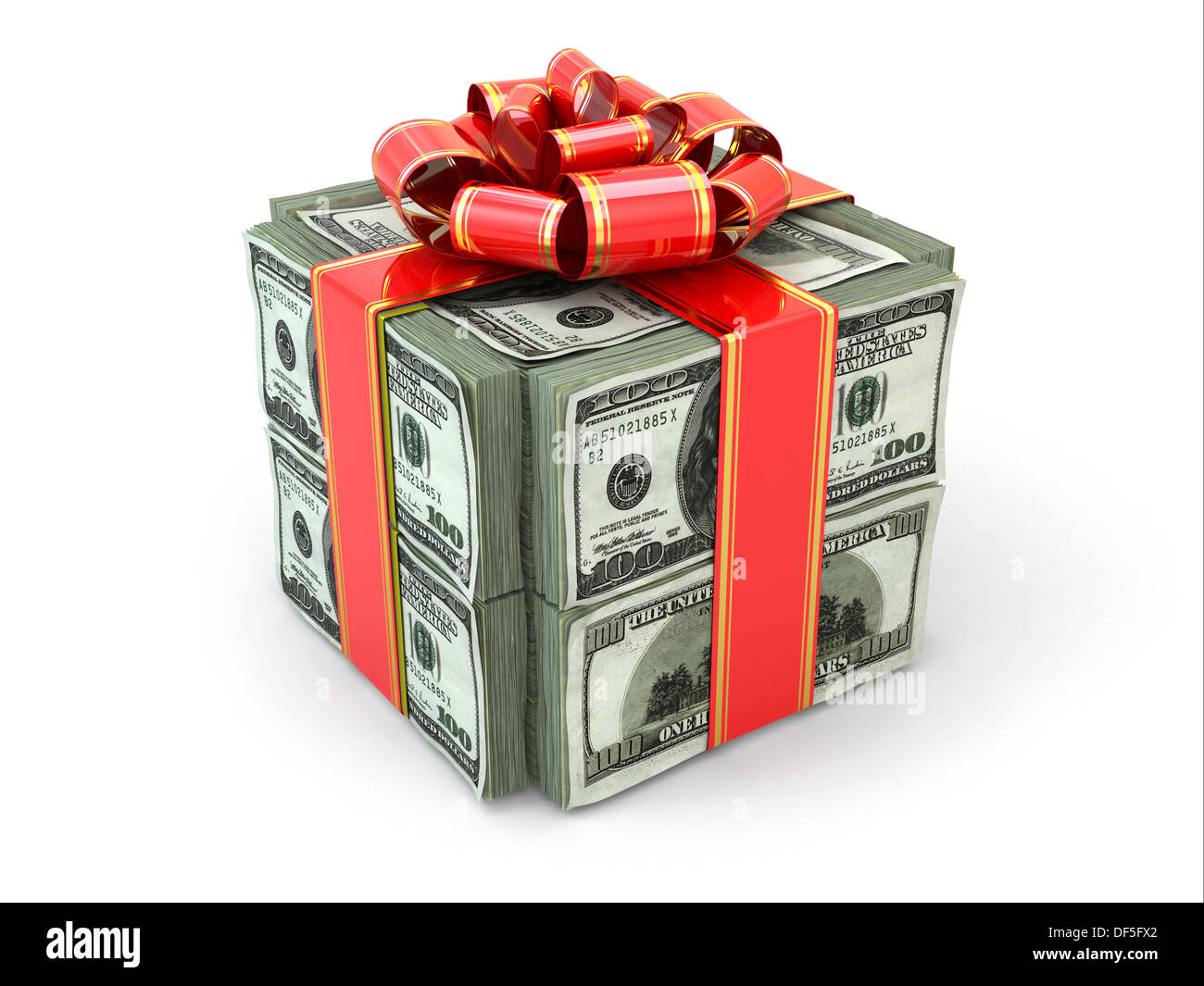 Money gift. Pack of dollars and red ribbon. 3d Stock Photo - Alamy