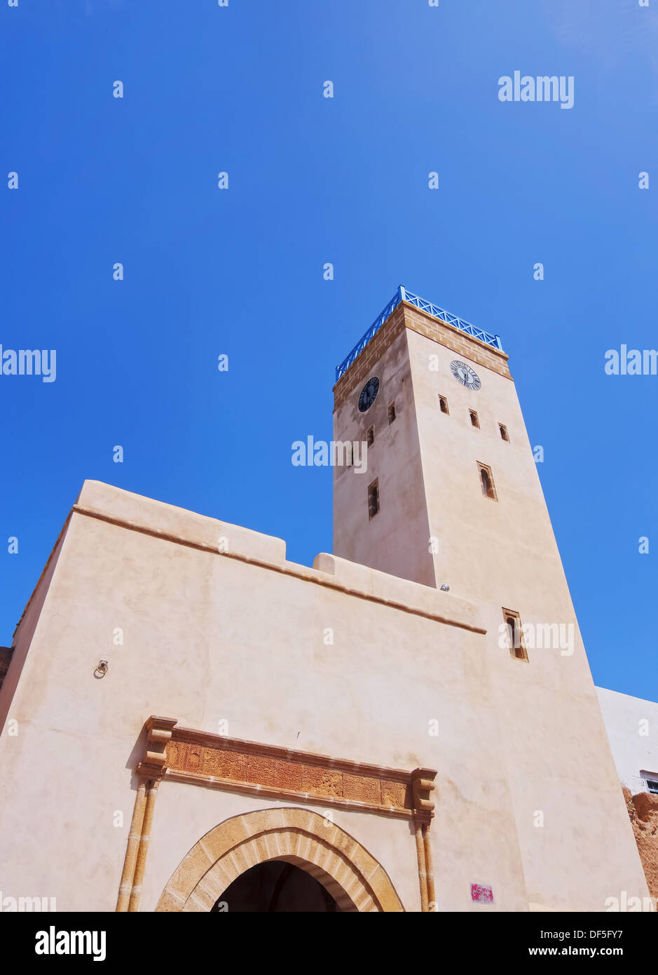Gate with a clock tower to the old medina of Essaouira, Morocco, Africa ...