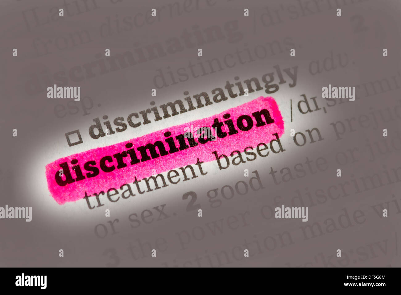 Discrimination Dictionary Definition single word with soft focus Stock ...