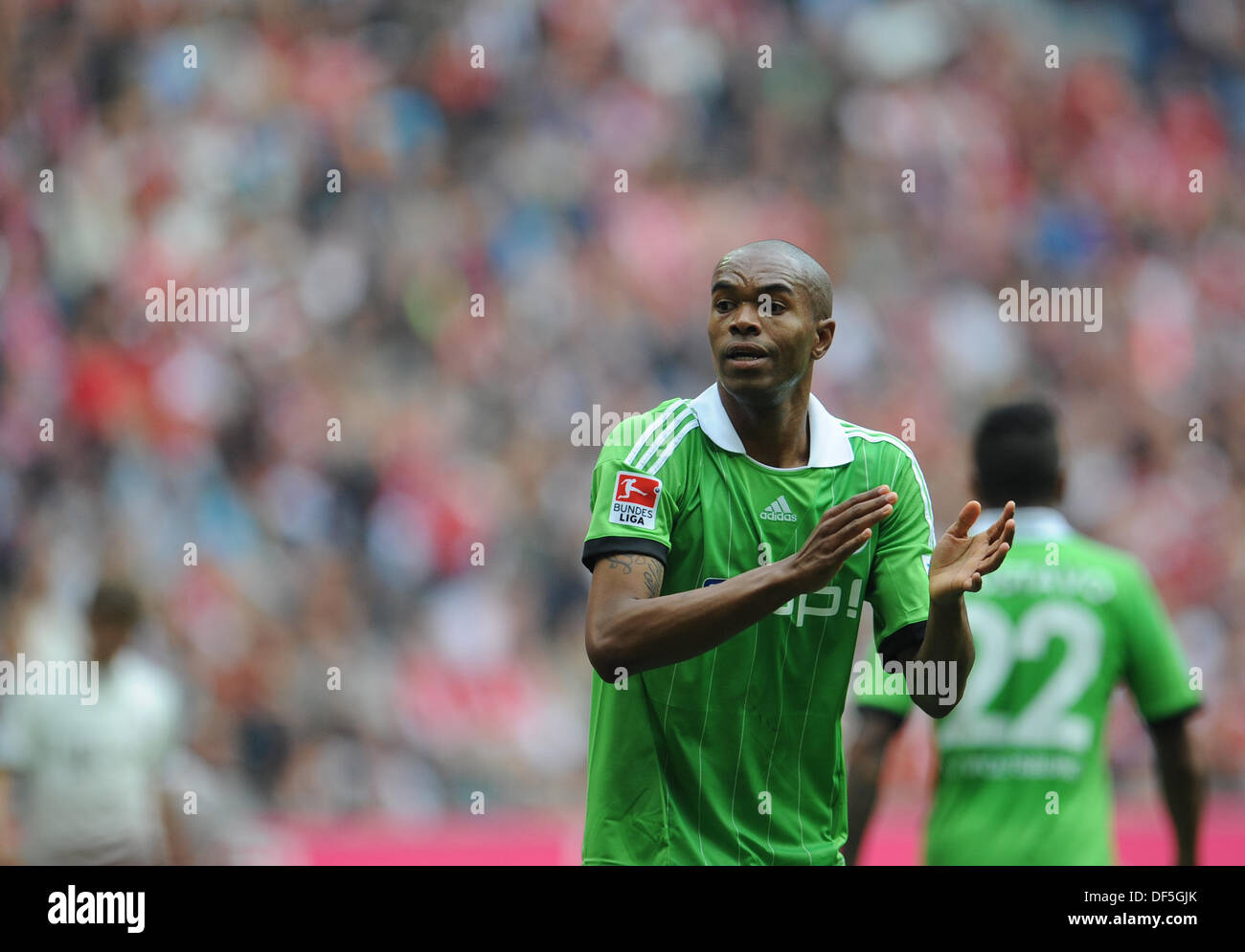 Munich, Germany . 28th Sep, 2013. Wolfsburg's Naldo reacts during the ...