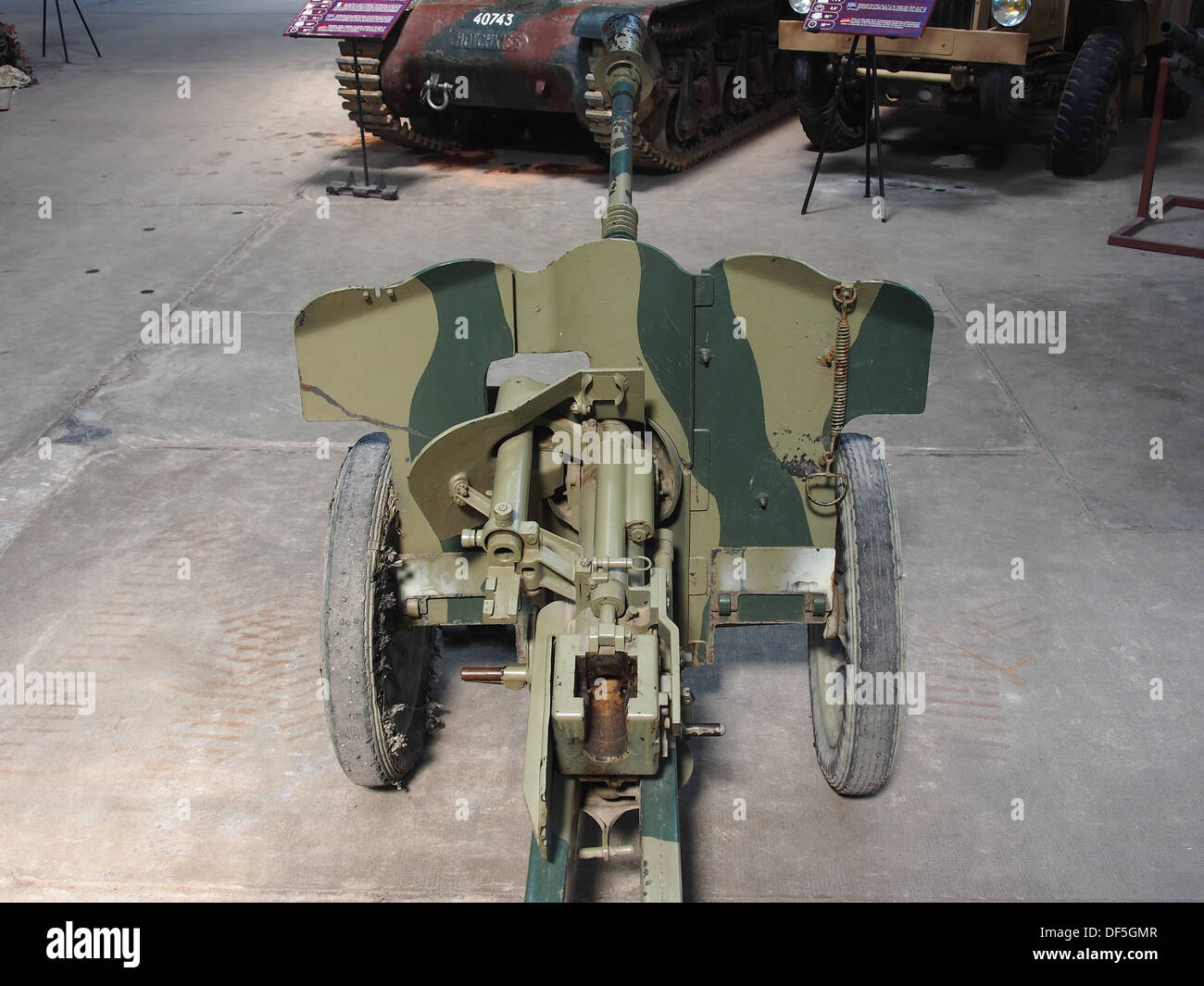The 1934 25mm Canon anti-tank gun is displayed at the Musée des Blindés ...
