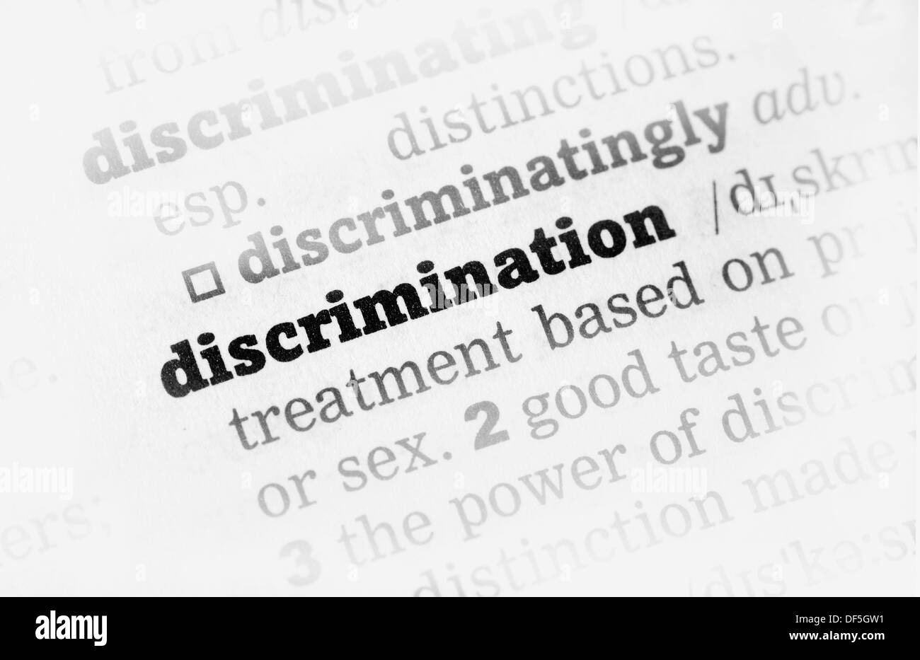 Discrimination Dictionary Definition single word with soft focus Stock ...
