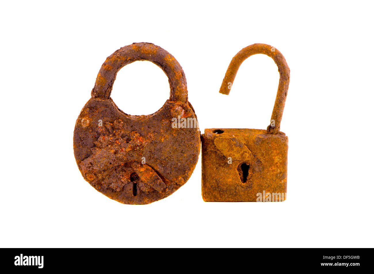 two old rusted lock isolated on white background. Scrap-iron Stock ...