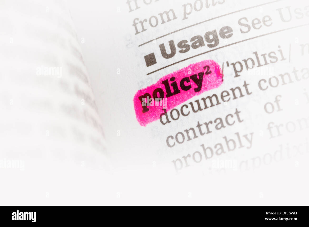 Policy Dictionary Definition single word with soft focus Stock Photo ...