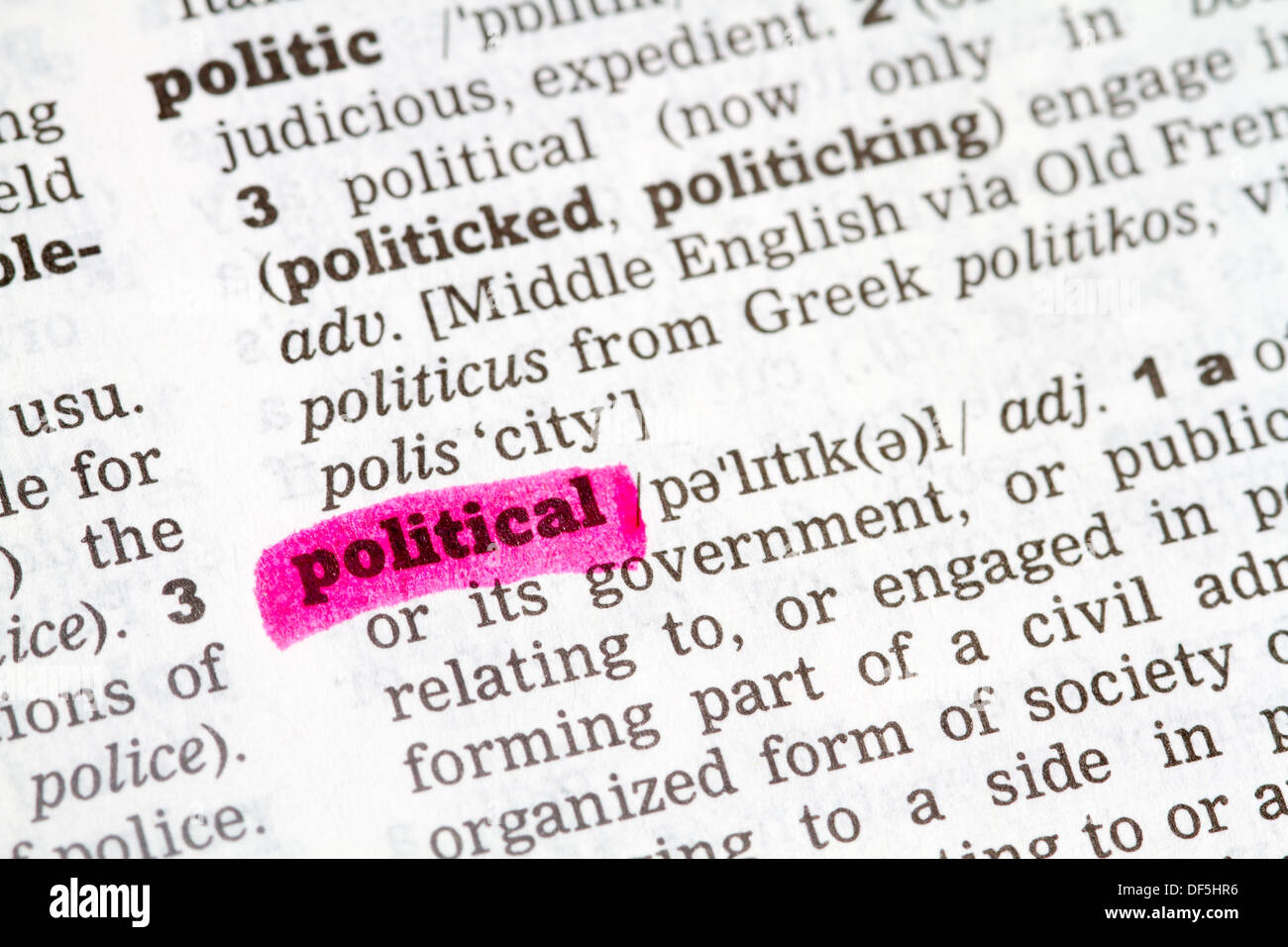 Political Dictionary Definition single word with soft focus Stock Photo ...
